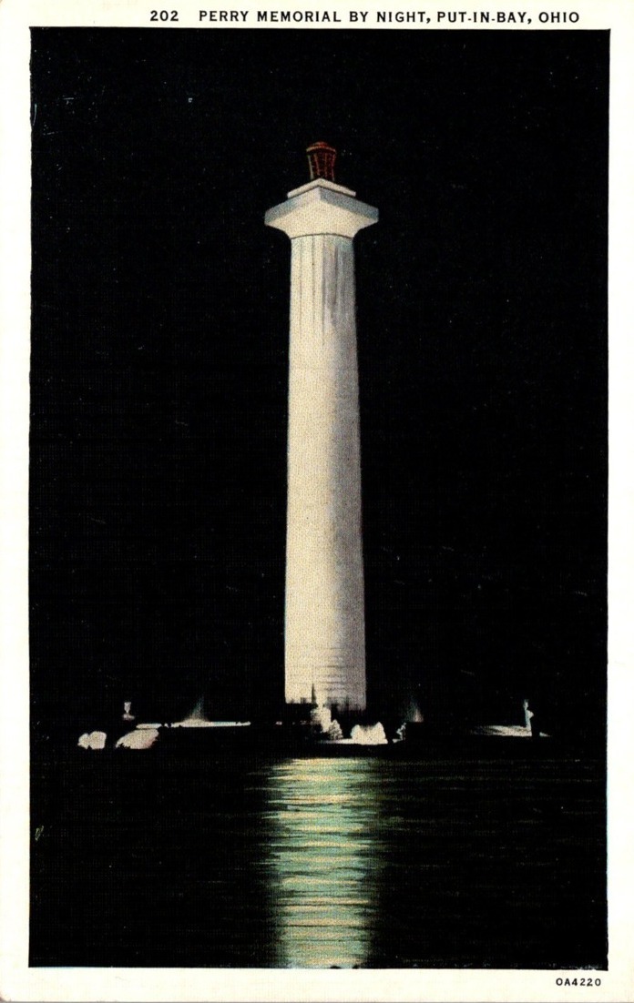 Ohio Put-In-Bay Perry Memorial By Night 1945 Curteich | United States ...