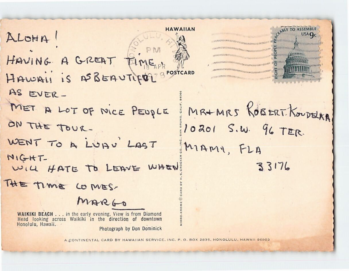 Postcard Waikiki Beach in the Early Evening, Honolulu, Hawaii | United ...