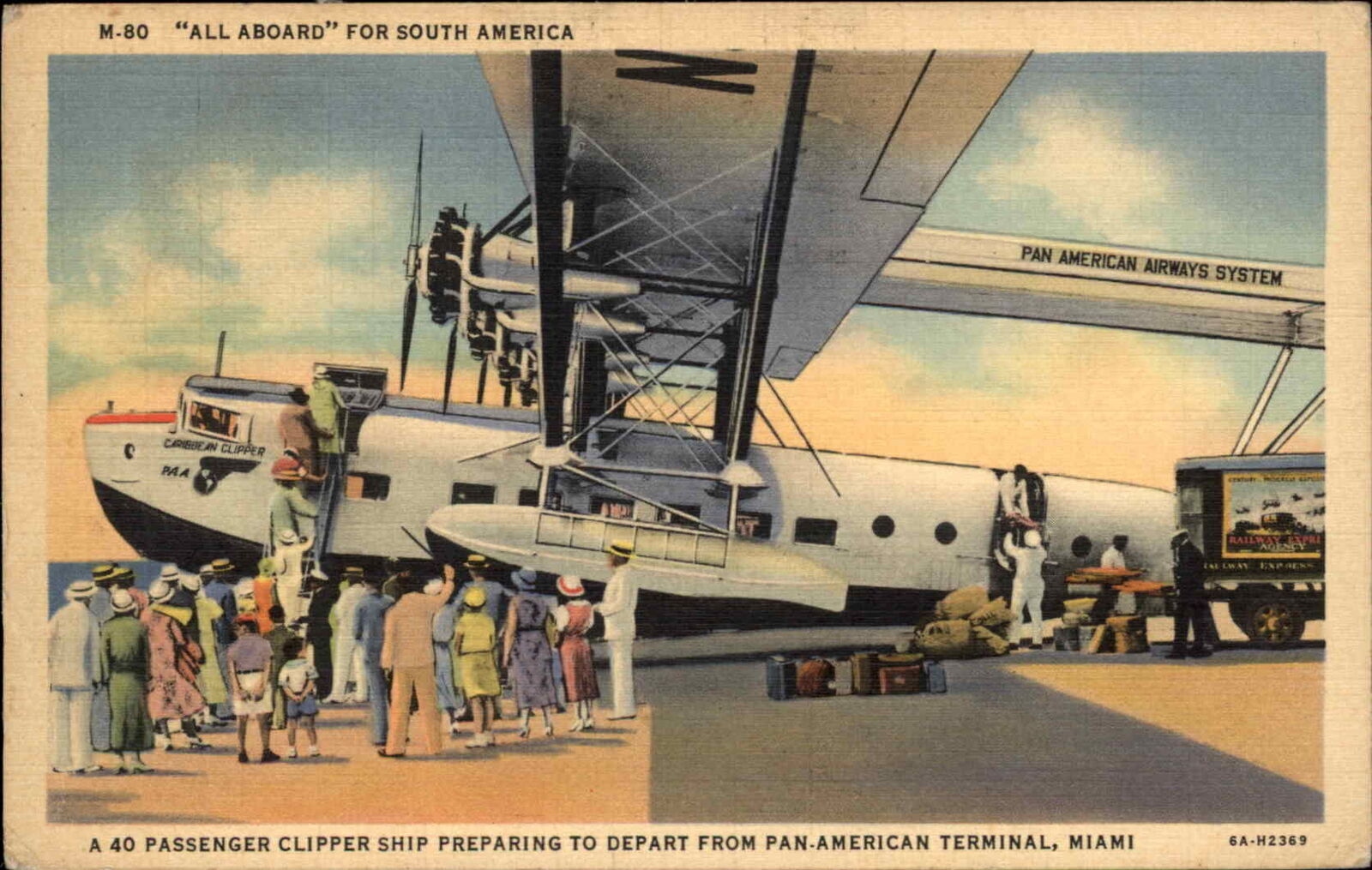 Miami FL Pan Am Clipper Airplane Pontoons A40 Linen Postcard | United ...
