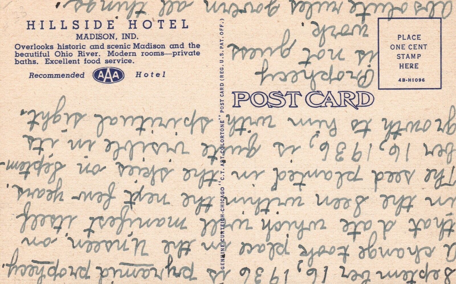 Vintage Postcard 1930's Hillside Hotel Overlooks Ohio River Madison Indiana | Asia & Middle East ...