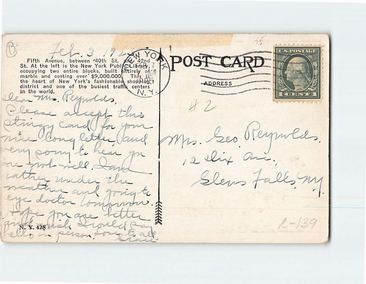 Postcard The New York Public Library and Fifth Avenue New York City New ...