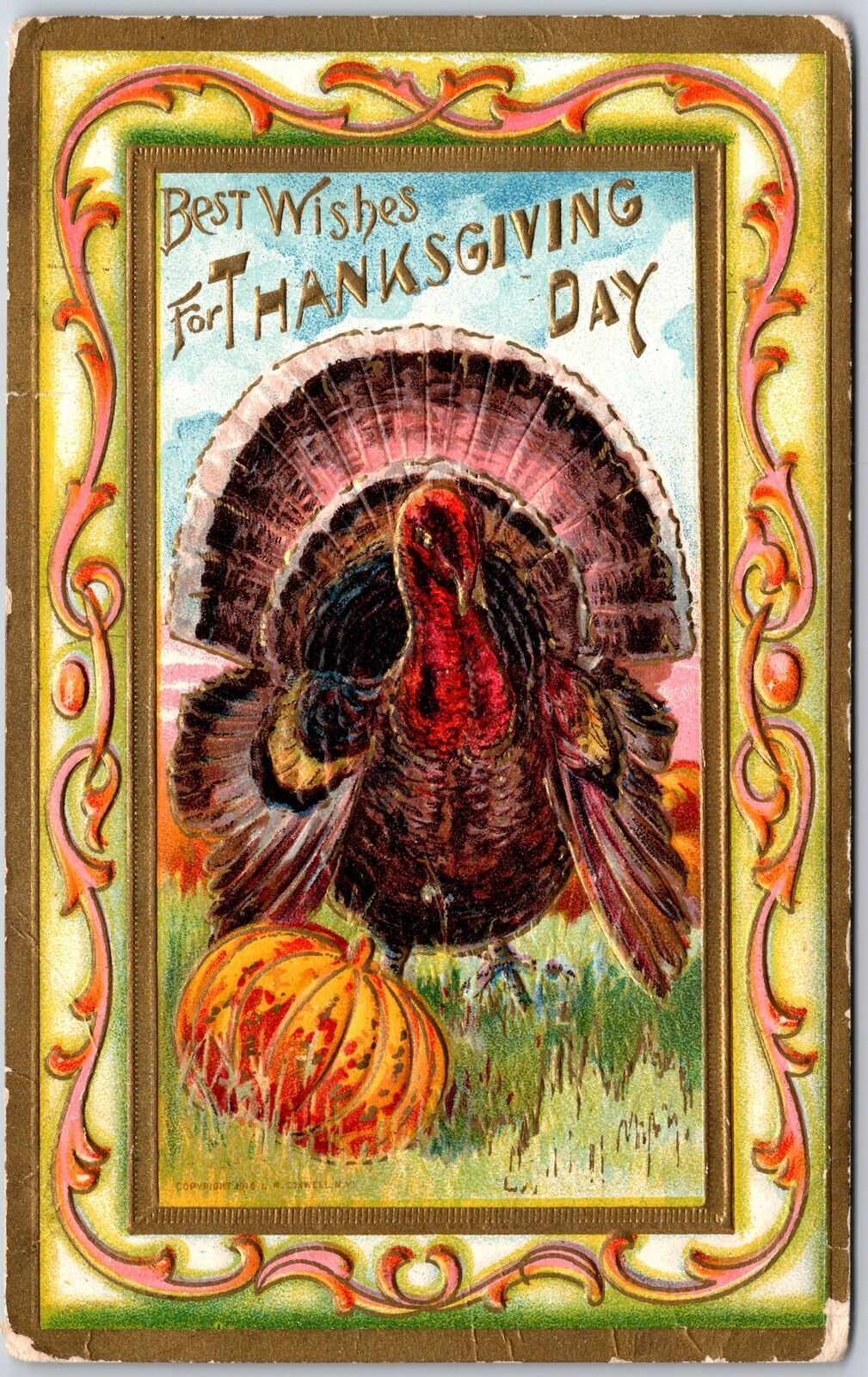 1911 Best Wishes For A Thanksgiving Day Turkey In Framed Posted ...