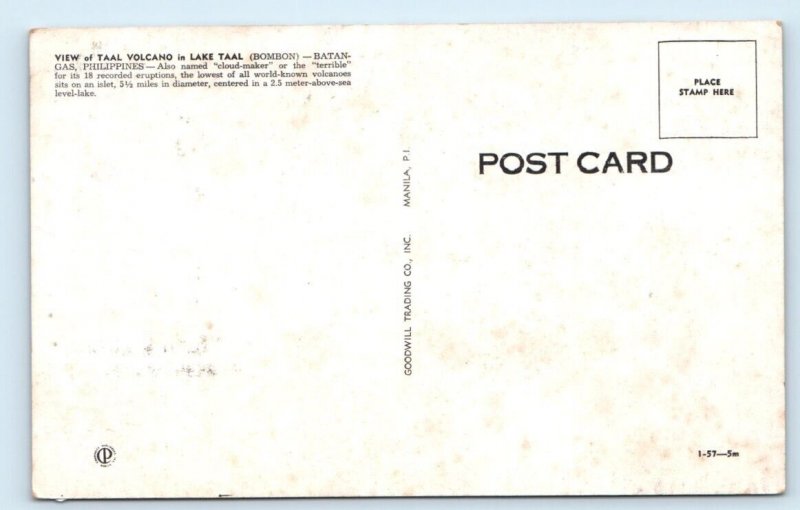 Taal Volcano in Lake Taal Bombon BATANGAS PHILIPPINES Postcard | Asia ...