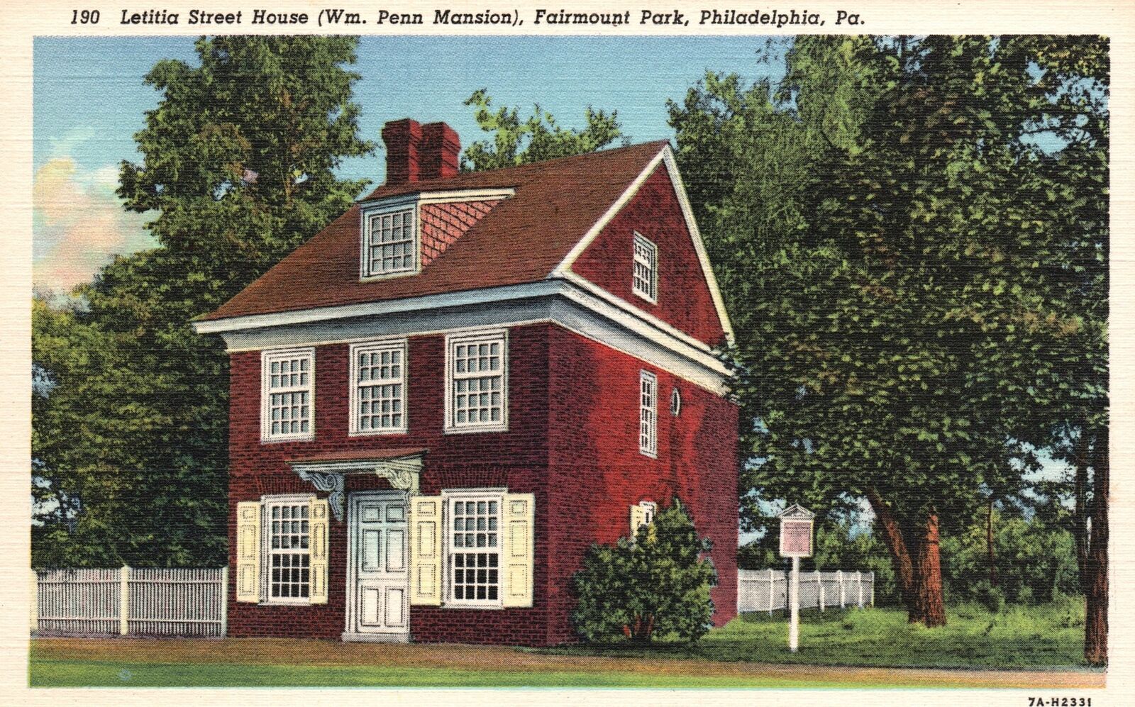 Postcard 1920's Letitia St. House Penn. Mansion Fairmount Park ...
