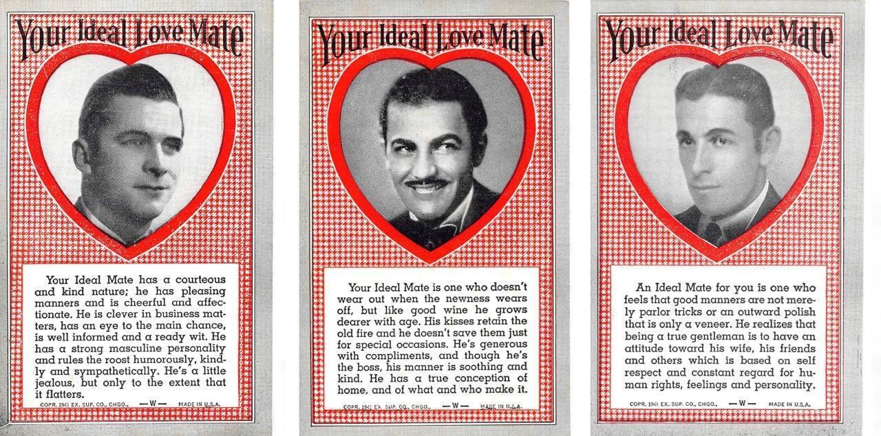3~1941 Arcade Cards YOUR IDEAL LOVE MATE Handsome Men~Personality ...