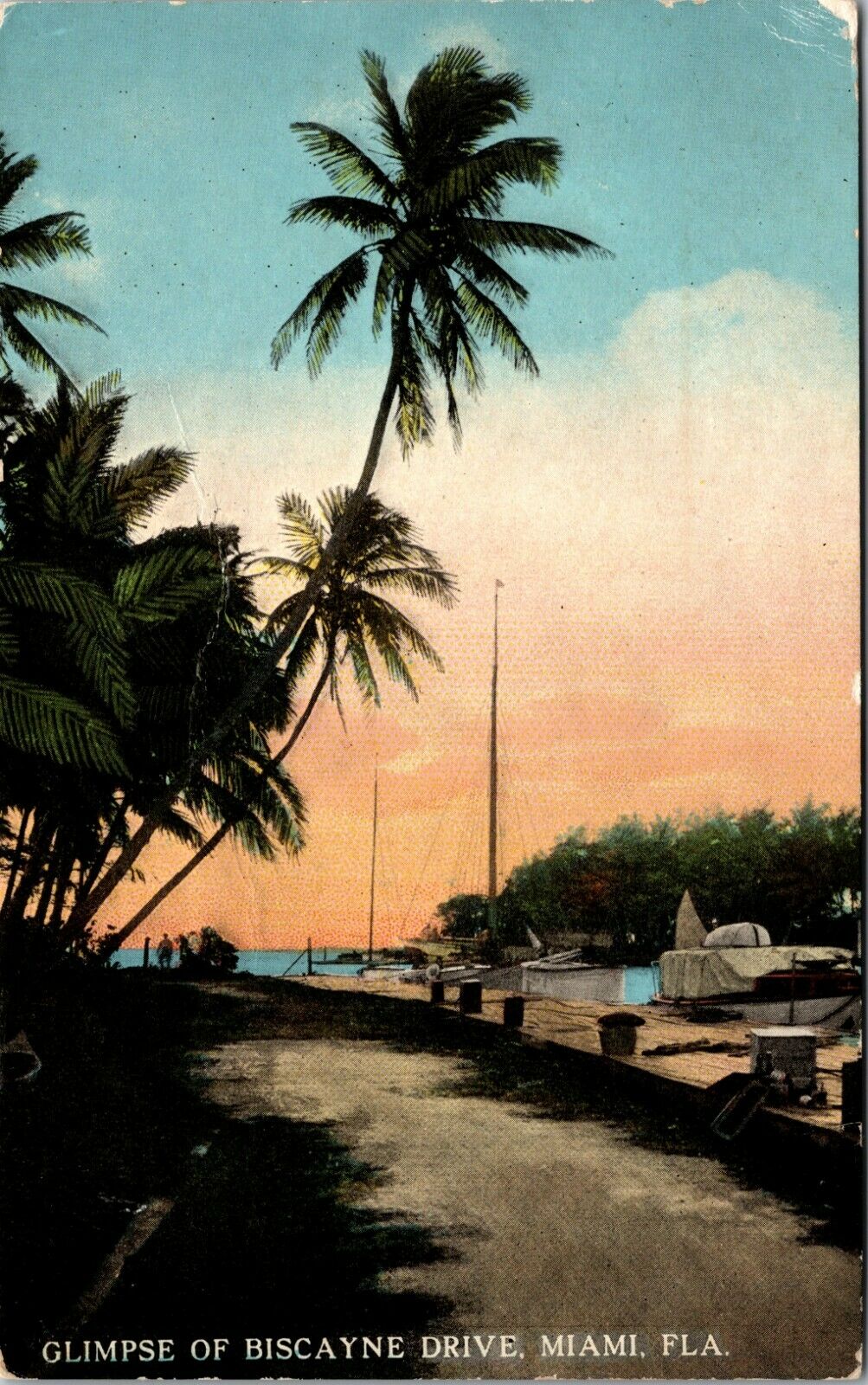 RARE - Biscayne Drive Miami Florida 1920s Private Yachts Postcard FL ...