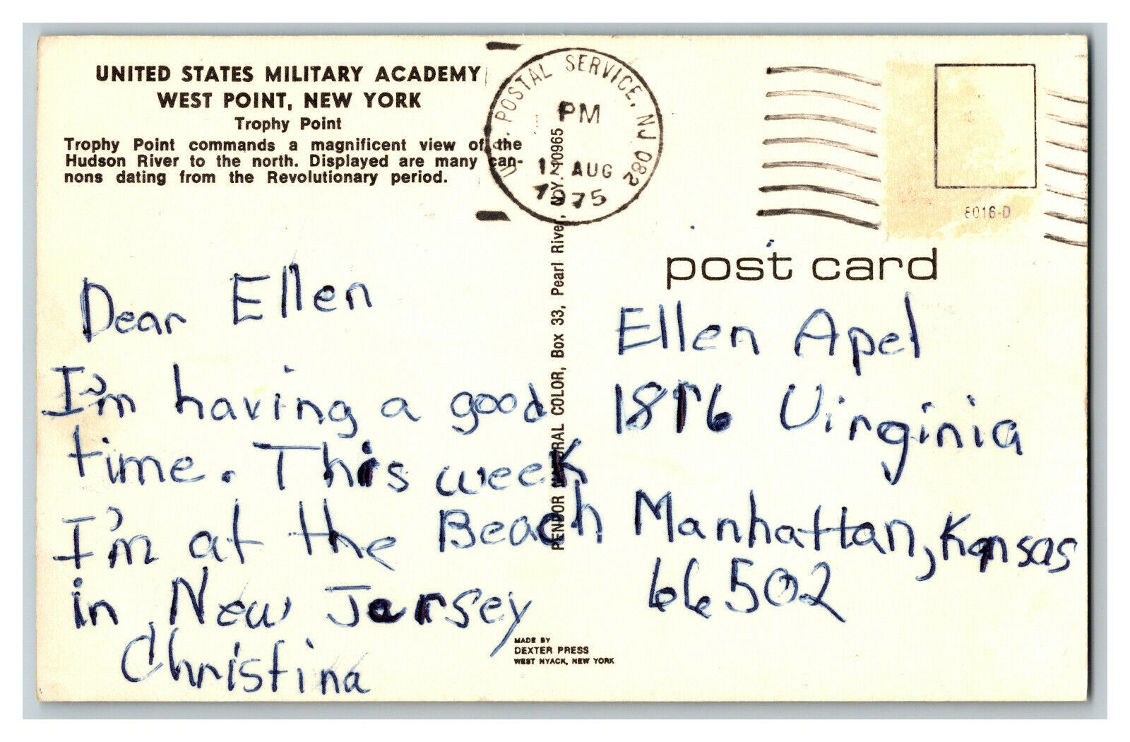 Postcard NY United States Military Academy West Point Vintage Standard ...