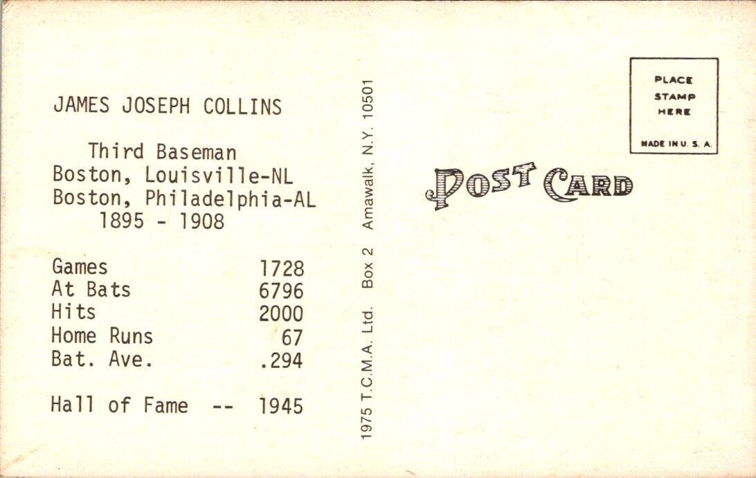 Jimmy Collins 1973-80 TCMA All-Time Greats Postcard Boston Red Sox ...