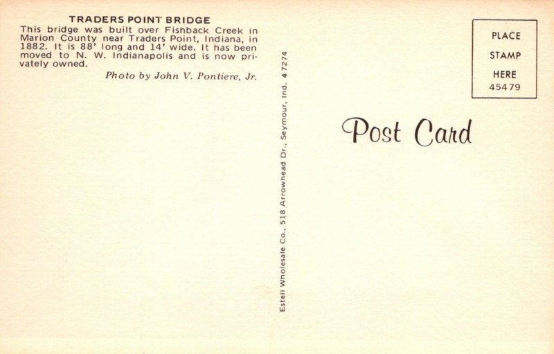 Vintage Postcard Traders Point Covered Bridge at Traders Point Indiana ...