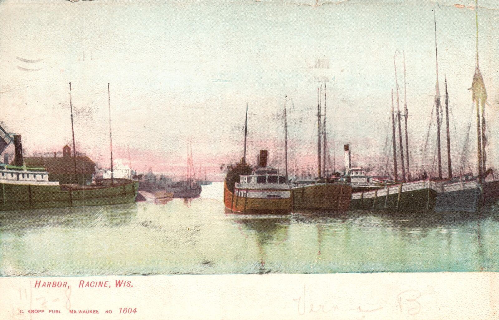 Vintage Postcard 1908 Harbor Vessels Pier Ships Sea Ocean Racine ...