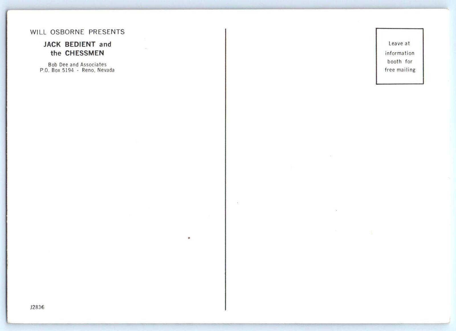 LAKE TAHOE, NV "Jack Bedient & the Chessmen" HARVEY'S WAGON WHEEL Large ...