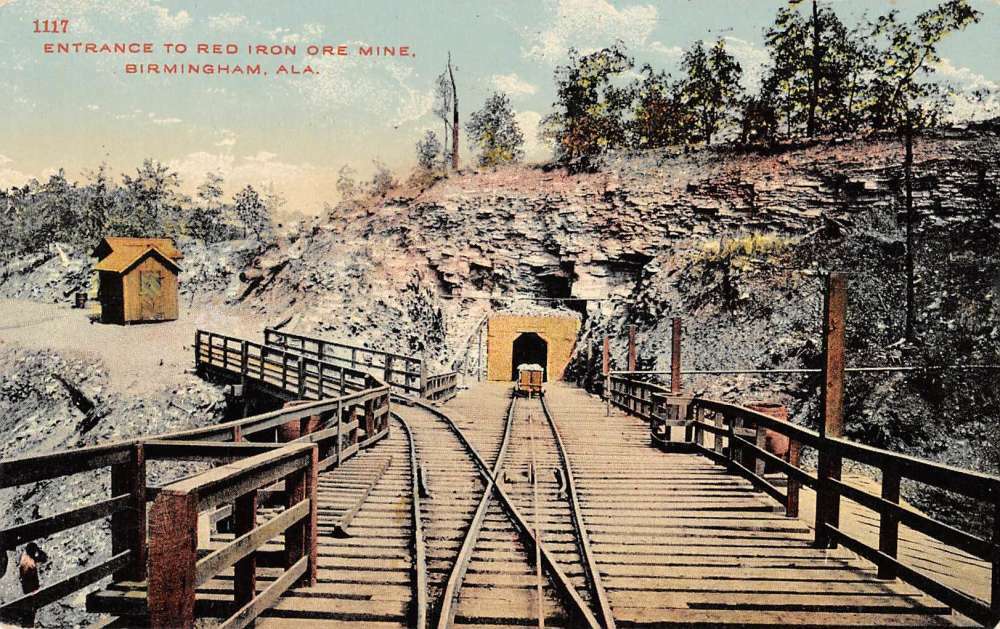 Birmingham Alabama view of entrance to Red Iron Ore Mine antique pc ...