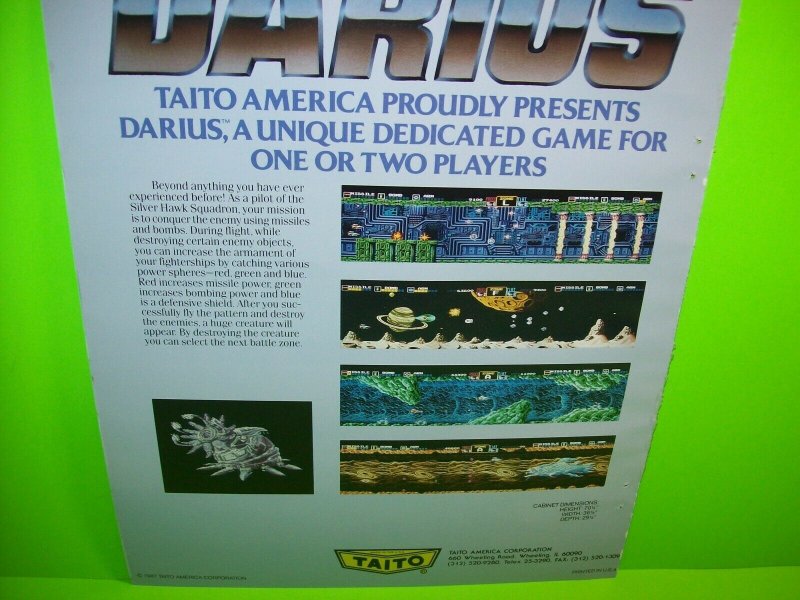 Darius Arcade Game FLYER 1987 Original Artwork Sheet Taito Space Age ...