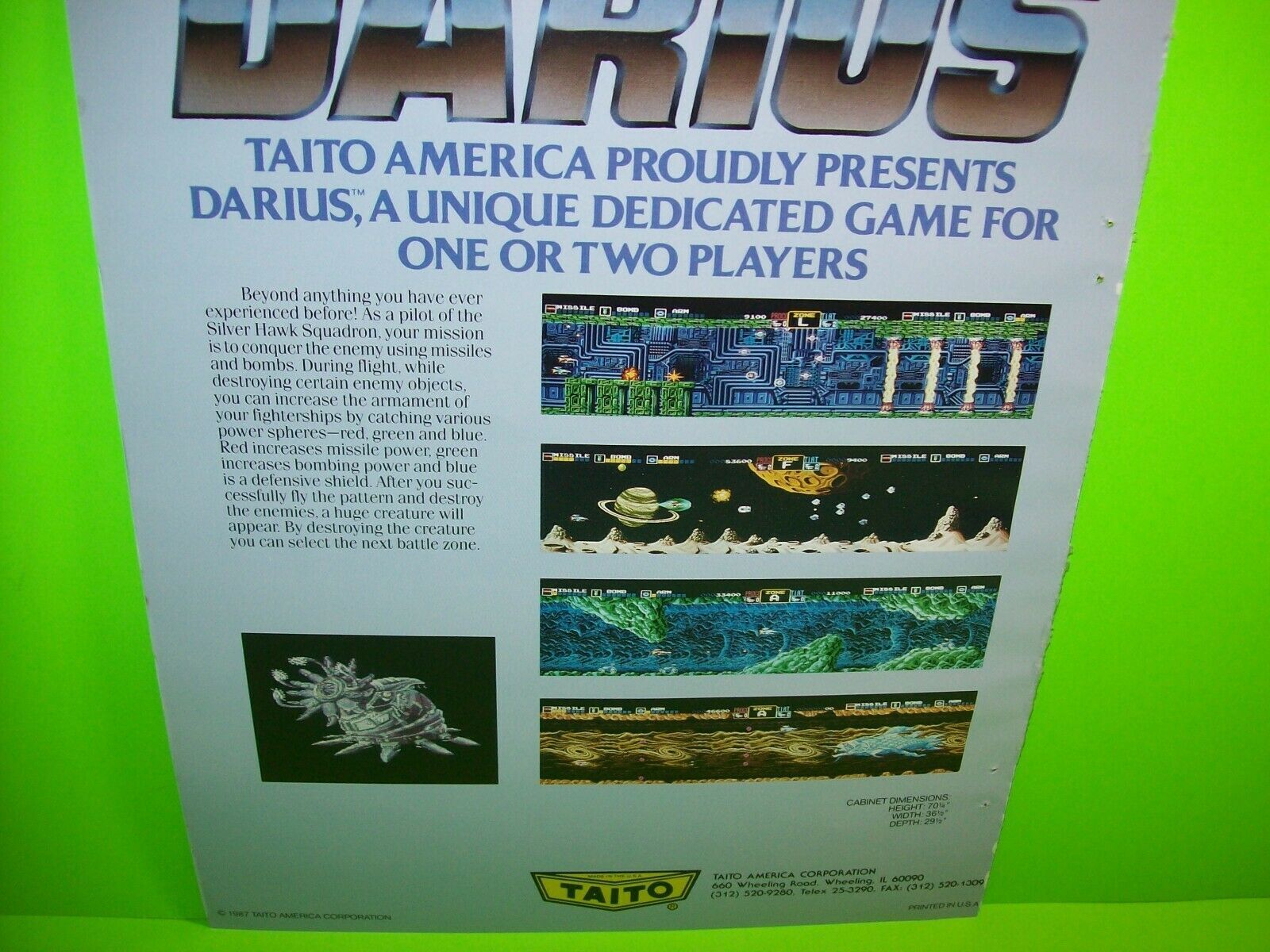 Darius Arcade Game FLYER 1987 Original Artwork Sheet Taito Space Age ...