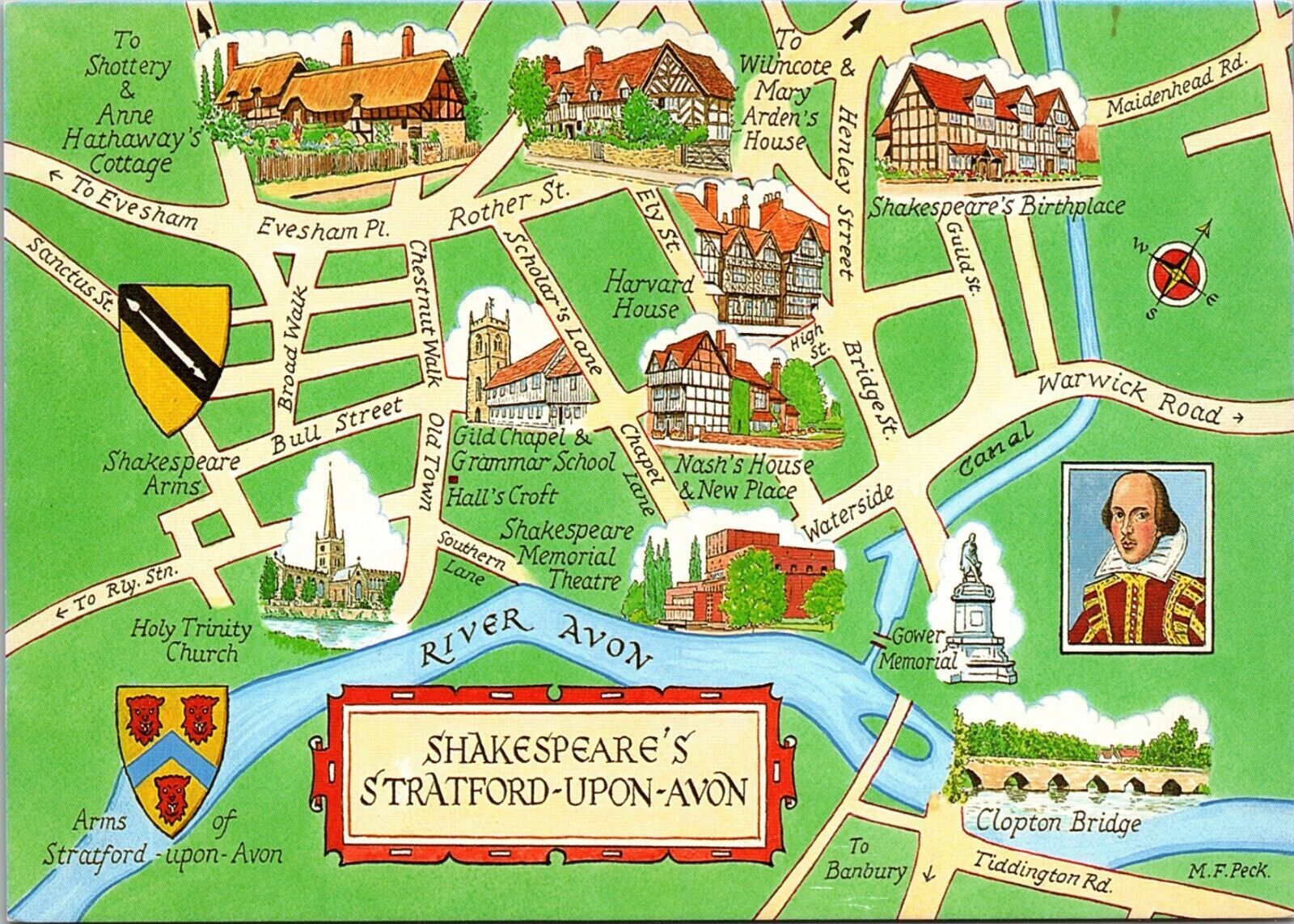 Shakespeare Stratford Upon Avon England UK illustrated Map Postcard ...