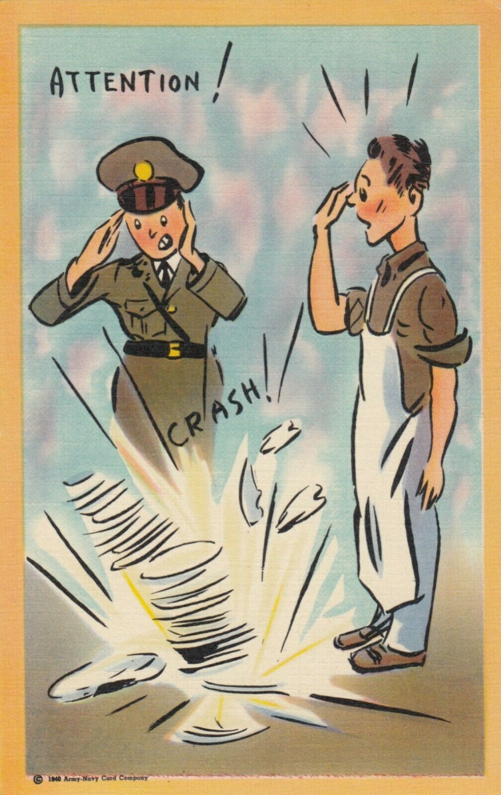 MILITARY COMIC, 1930-40s; Soldier , Attention! / HipPostcard