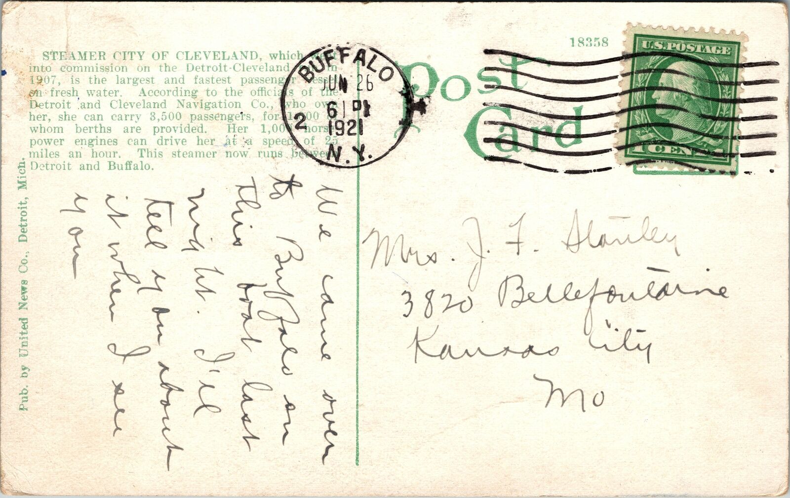 Vintage Postcard Steamer City of Cleveland D&C Line Detroit Michigan ...