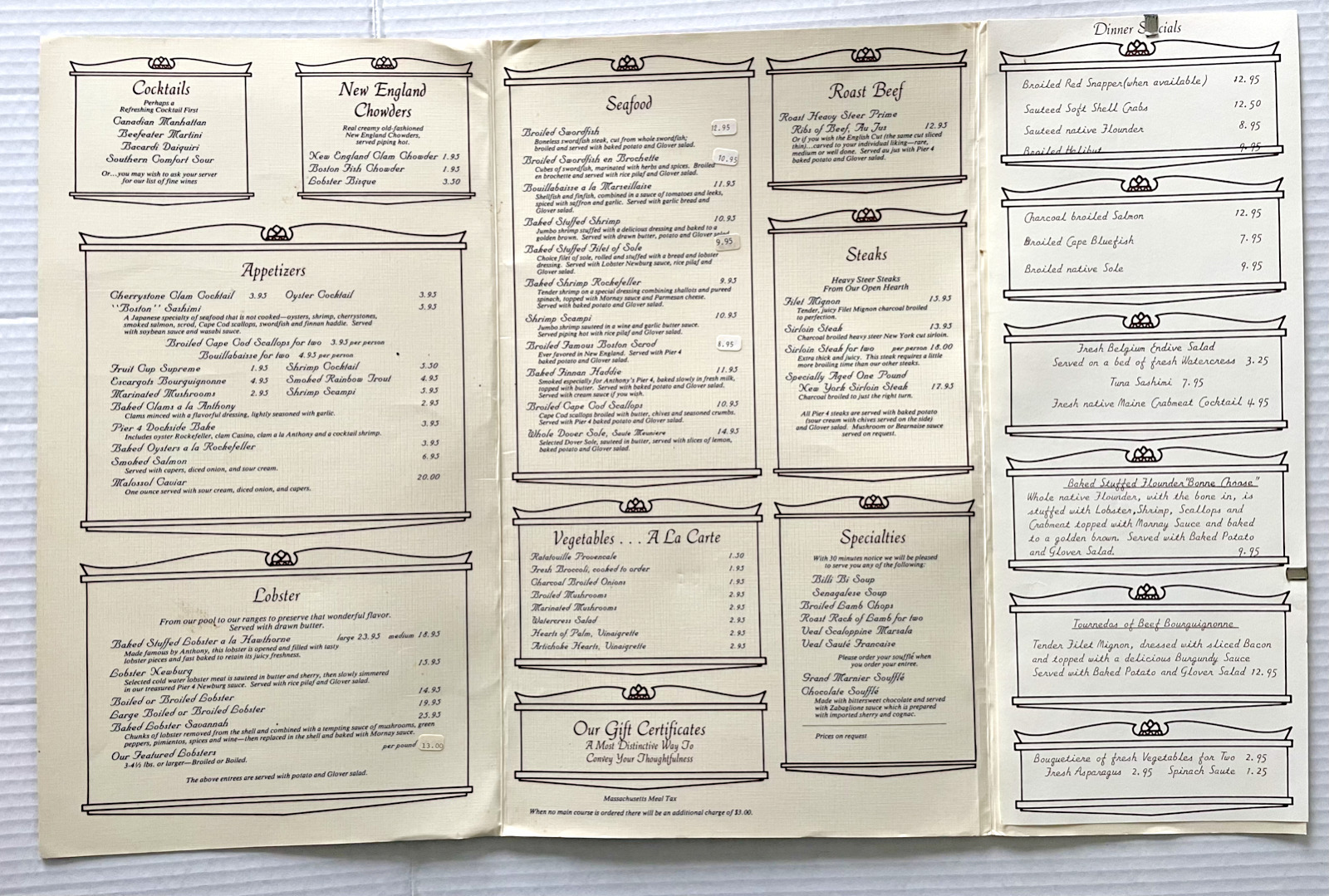 Vintage 1970s Anthony's Pier 4 Restaurant Menu Boston Massachusetts ...