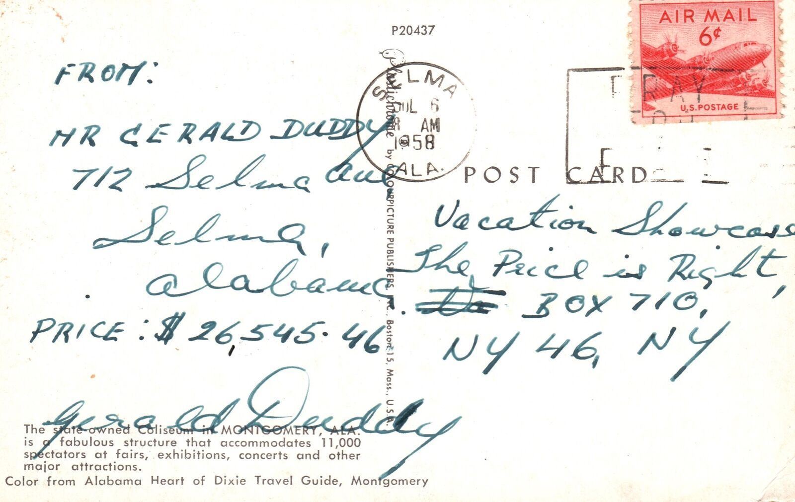 Vintage Postcard 1958 State Owned Coliseum Event Venue Fairs Montgomery ...