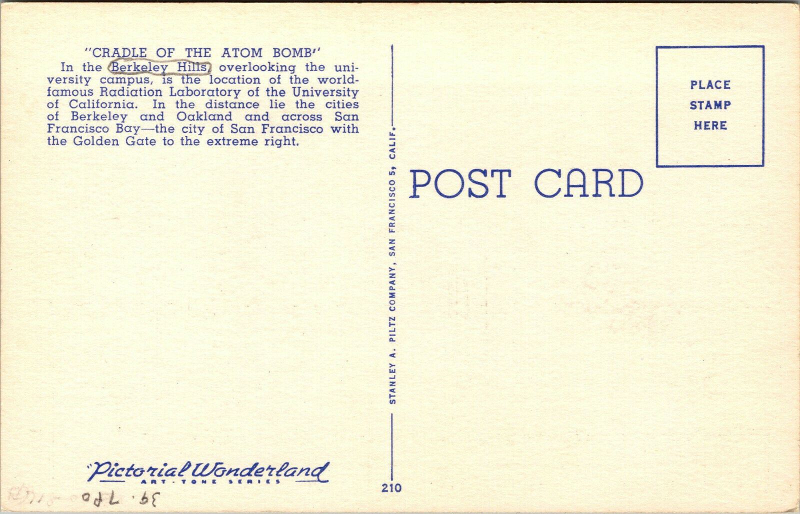 Vtg 1940's Radiation Laboratory University Of California Berkeley CA ...