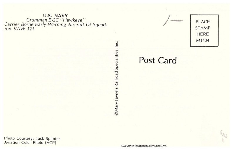 US Navy Grumman E 2C Hawkeye Early Warning Aircraft Airplane Postcard ...