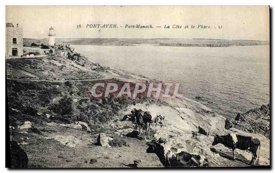 Postcard Old Lighthouse Port Manech Pont Aven La Cote and Cow flagship ...