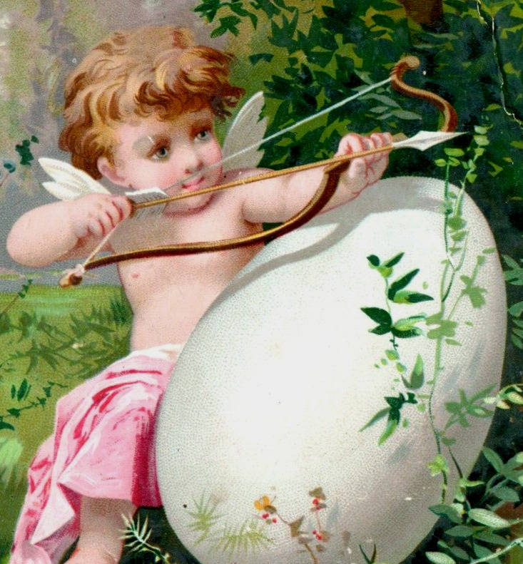 1870s-80s Fantasy Easter Card Giant Egg Bow & Arrow Cute Cherub #7W ...