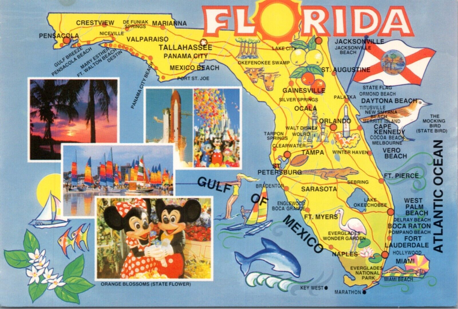 Postcard FL Florida - souvenir map with Disney World Mickey Mouse Space ...