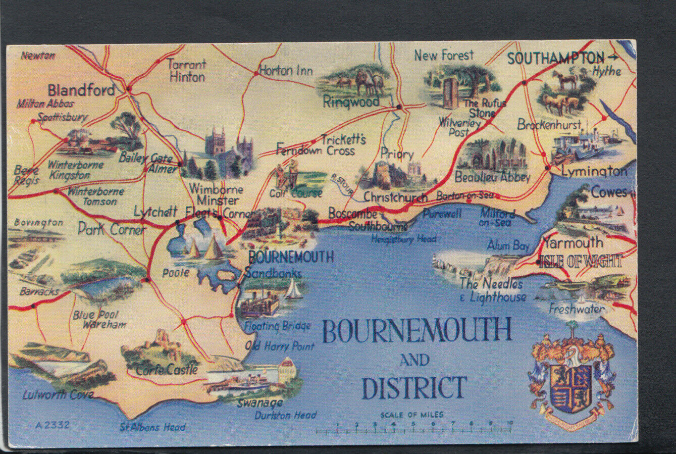 Maps Postcard - Map Showing Bournemouth and District, Dorset RS19622 ...