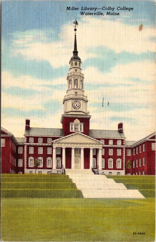 MIller Library Colby College Waterville Maine ME Linen Postcard PM ...