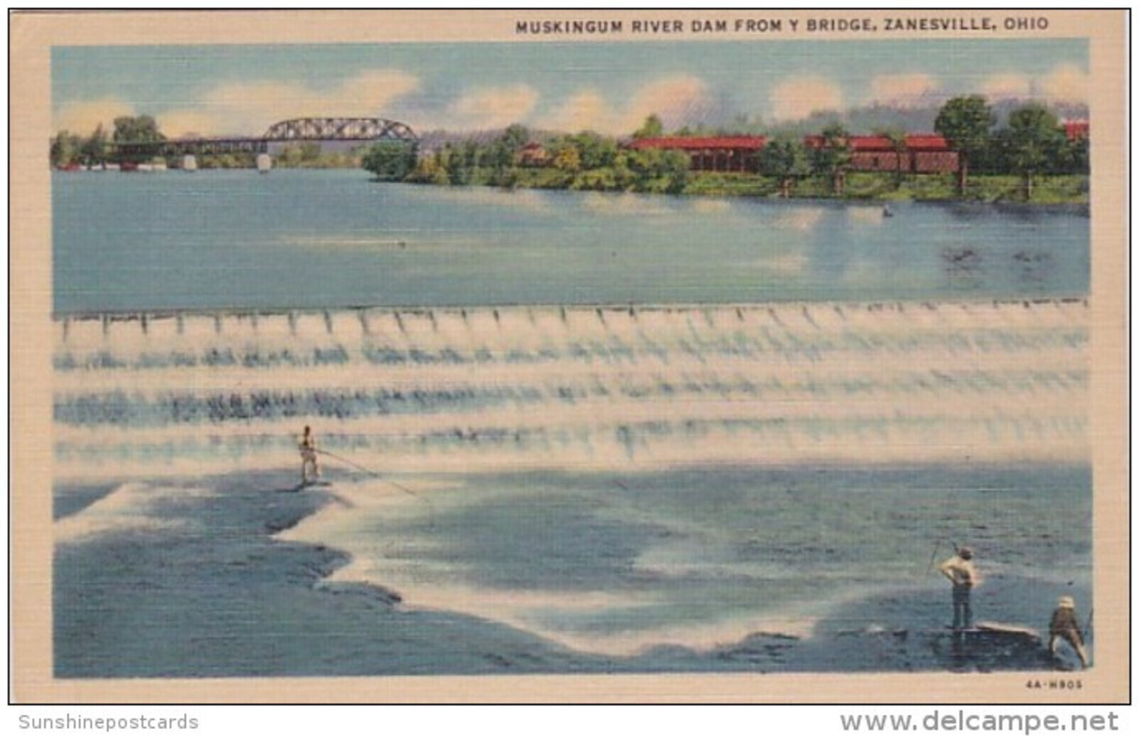 Ohio Zanesville Fishing At Muskingum River Dam From Y Bridge Curteich ...