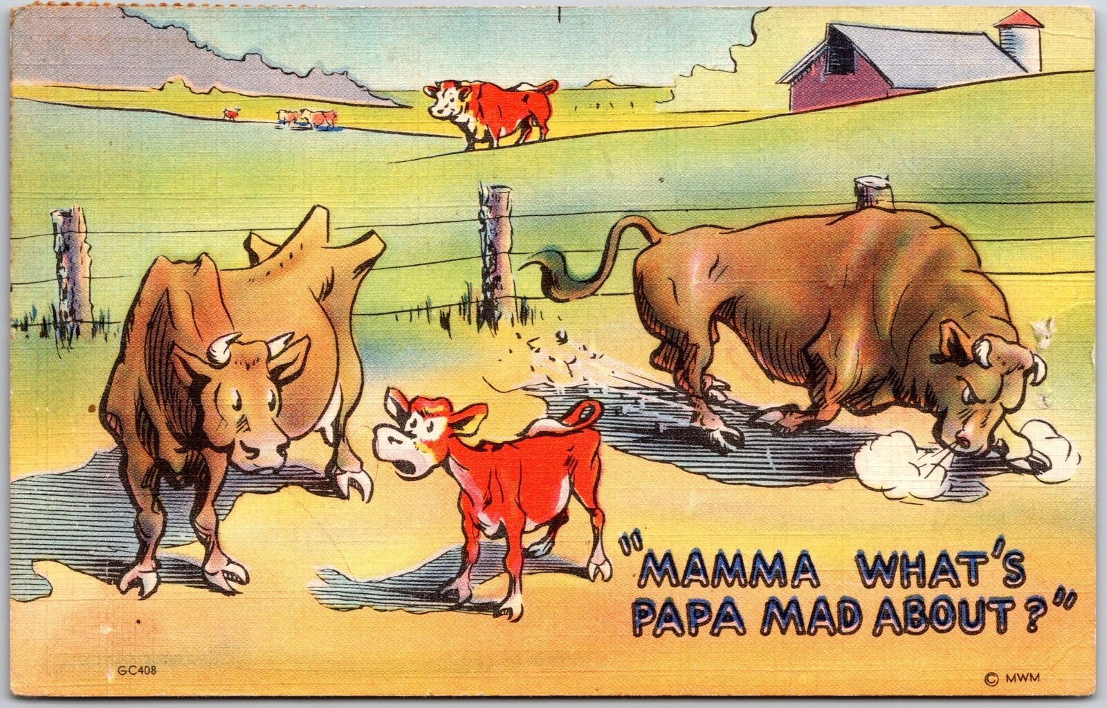 1950's Bull Fight Bull Family "Mamma What's Papa Mad At?" Comic Posted ...