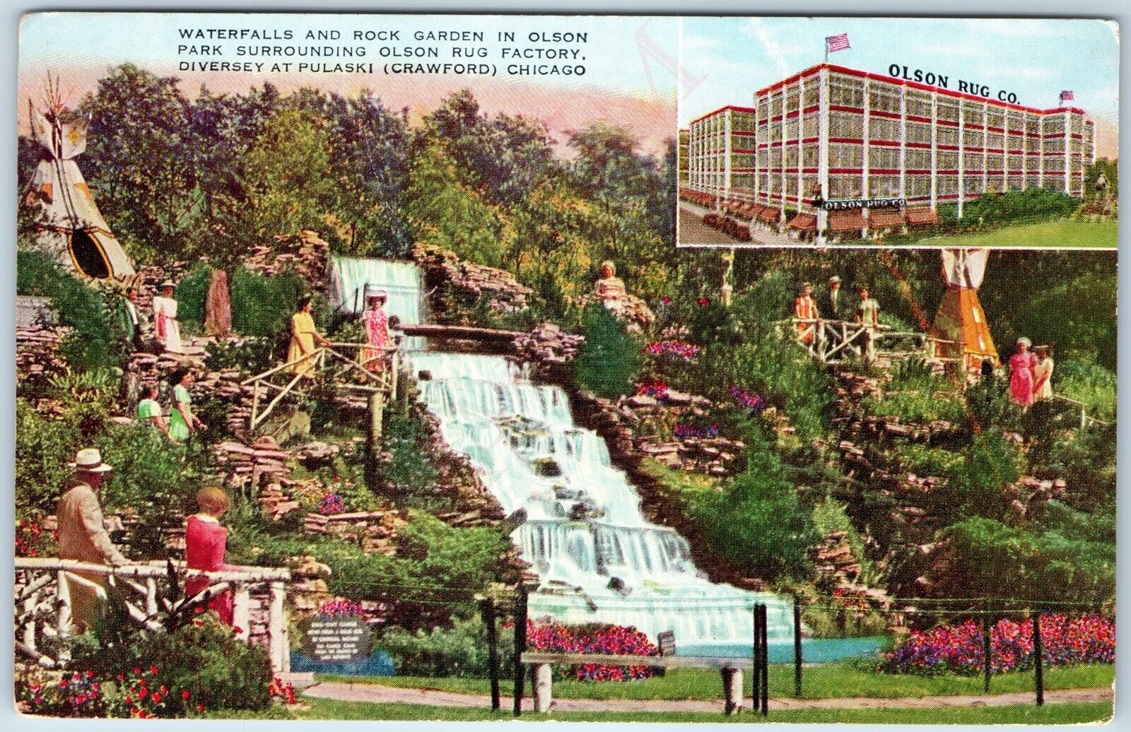 c1920s Chicago, ILLs. Waterfalls Rock Garden Olson Park Rug Factory ...