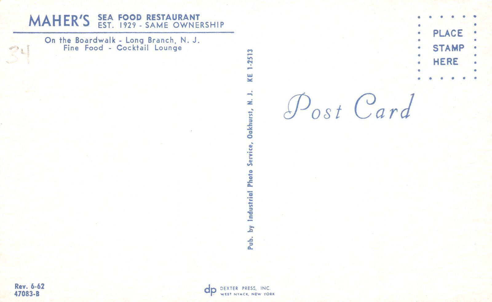 Vintage Postcard Maher's Sea Food Restaurant Boardwalk Long Branch New ...