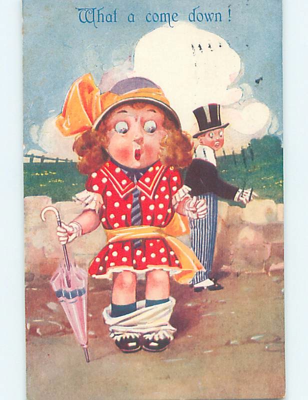 Damaged Bamforth risque CUTE GIRL WITH UMBRELLA HAS UNDERWEAR FALL DOWN ...