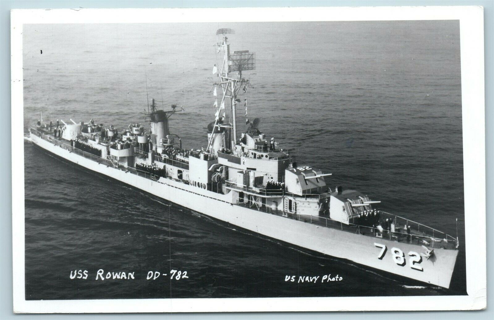 Postcard US Navy Ship USS Rowan DD-782 Destroyer Photo RPPC Ship Cancel ...