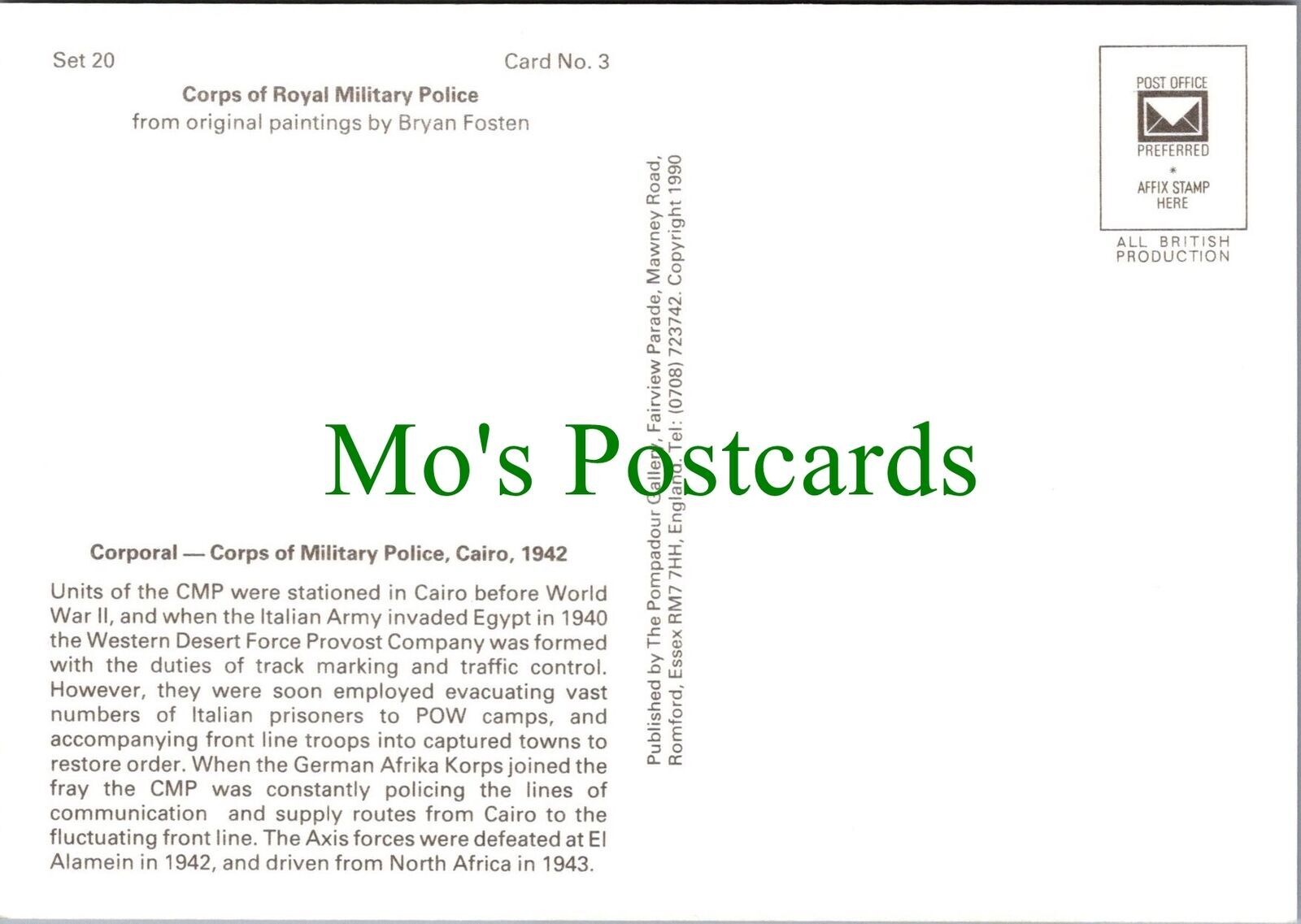 Military Postcard - Corps of Royal Military Police - Corporal, Cairo ...