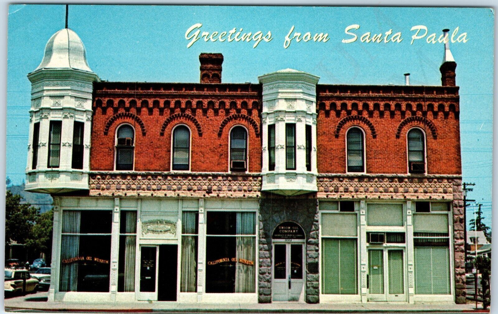 c1960s Santa Paula CA Greetings From PC Downtown Union Oil Museum Queen ...