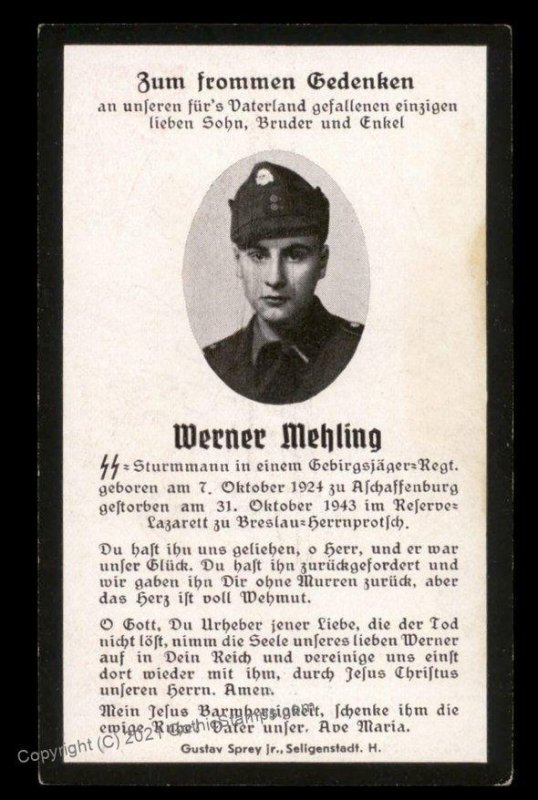 3rd Reich Germany Fallen Waffen SS/Polizei Burial Death Mourning ...