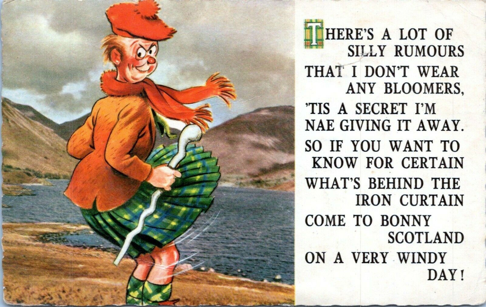 Bamforth S9 Scotty Series Scottish Man Kilt Windy Day Comic Postcard HE ...