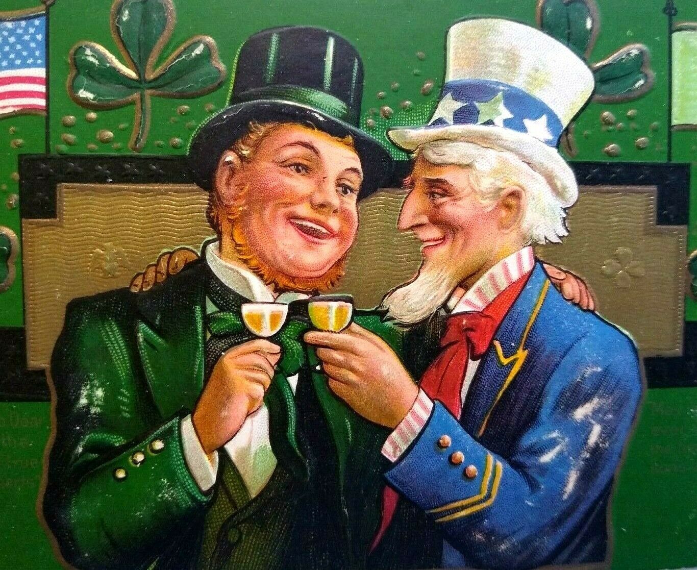 Saint Patrick's Day Postcard Uncle Sam Irish Toasting Cocktails ...