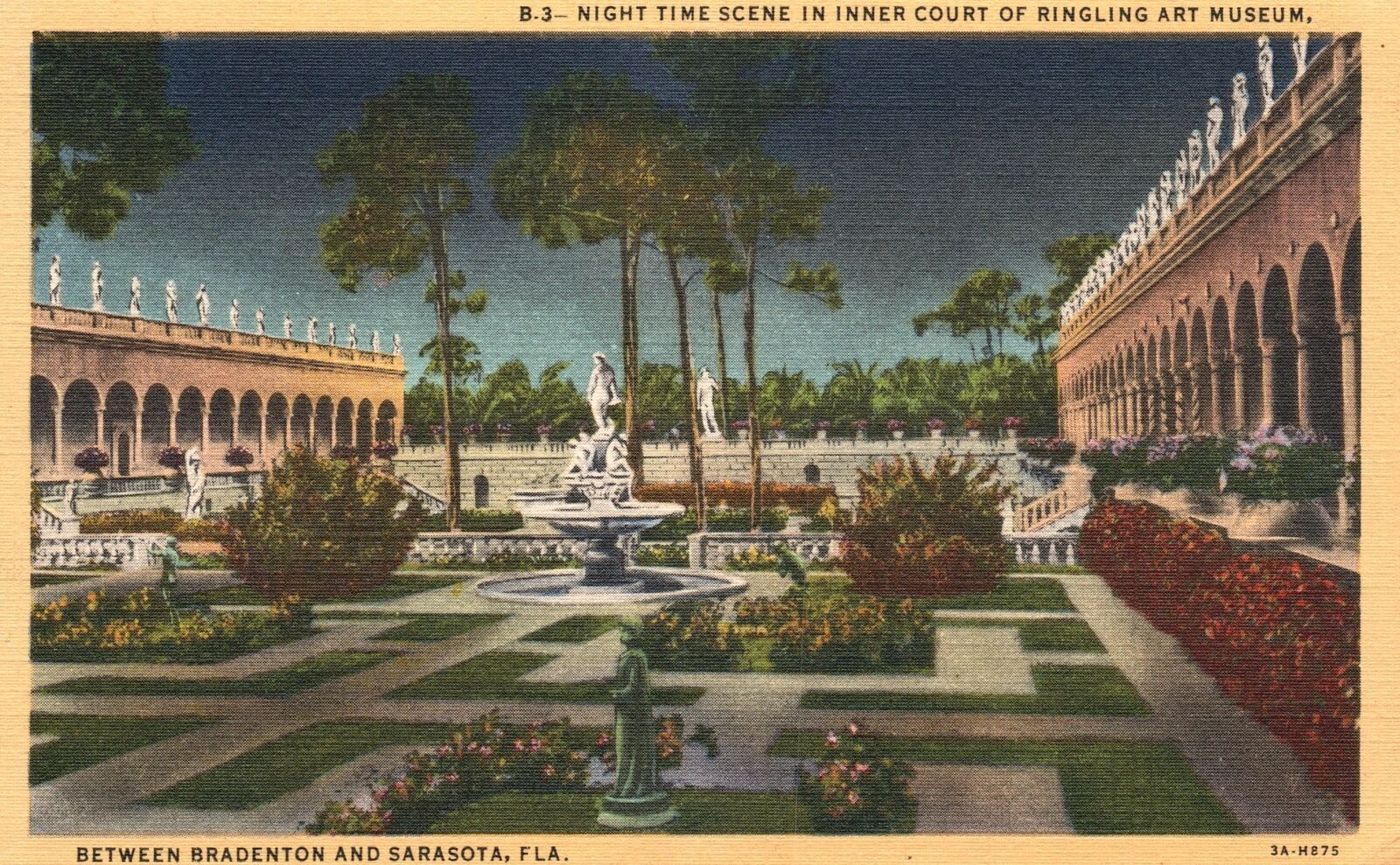 Vintage Postcard 1946 Night Time Scene Court Of Ringling Art Museum ...