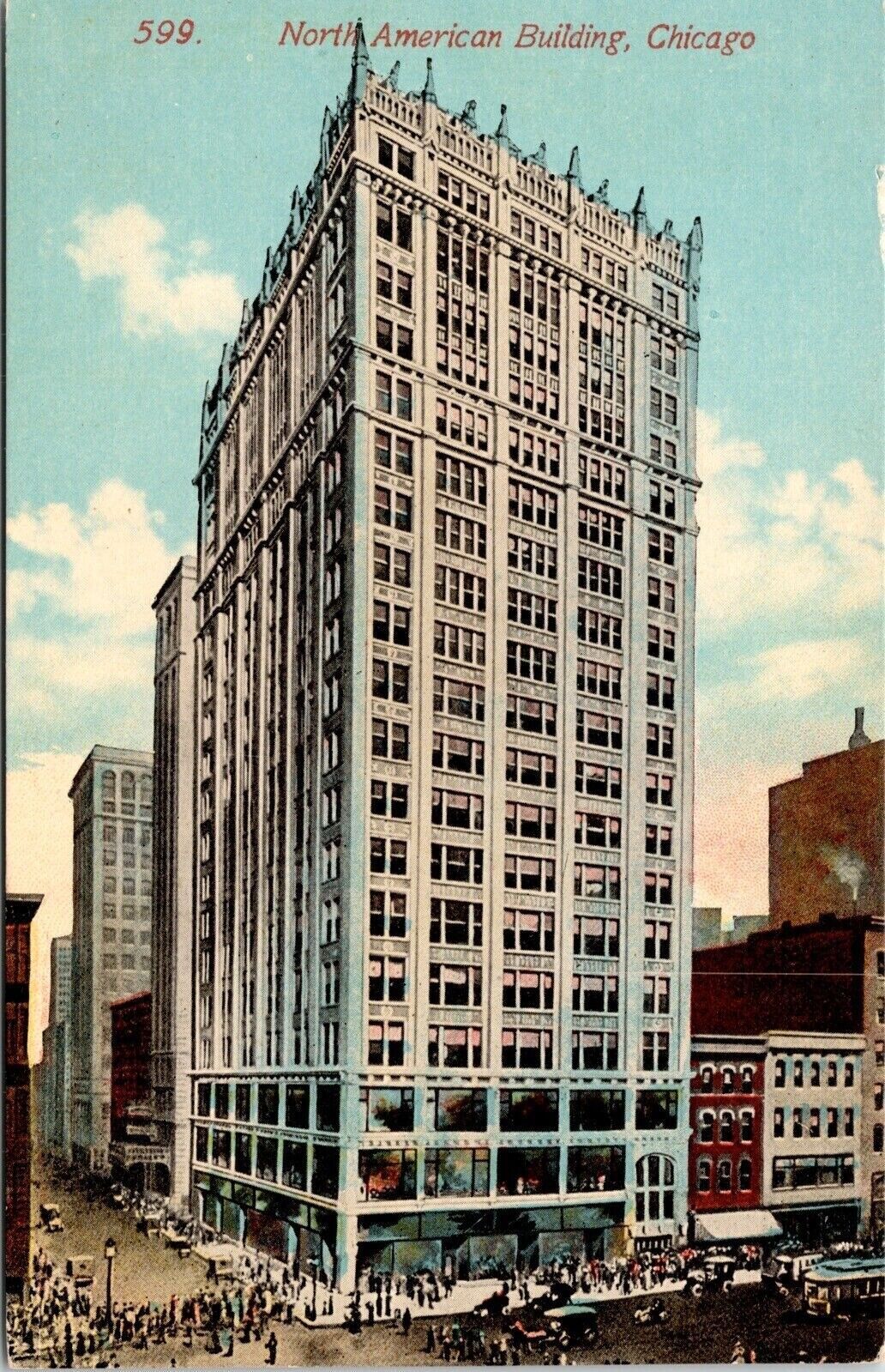 North American Building Chicago Illinois Birds Eye View Trolley Old Car ...