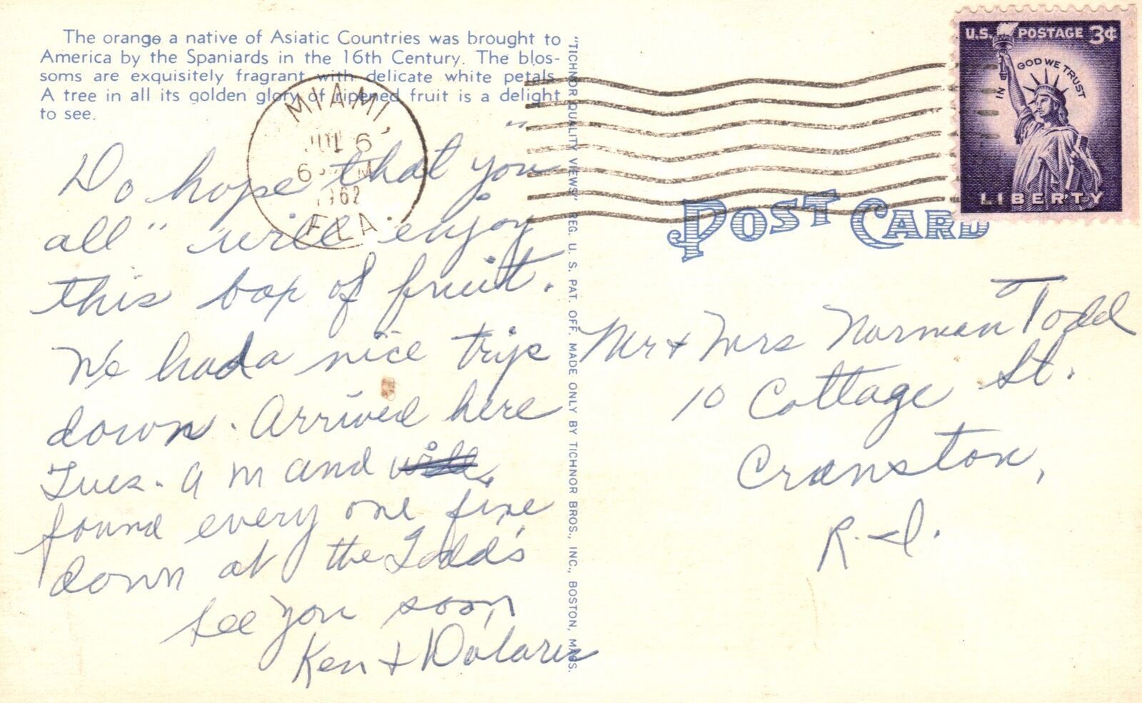 Vintage Postcard 1962 A Box Of Oranges Sunshine State Florida Greetings ...