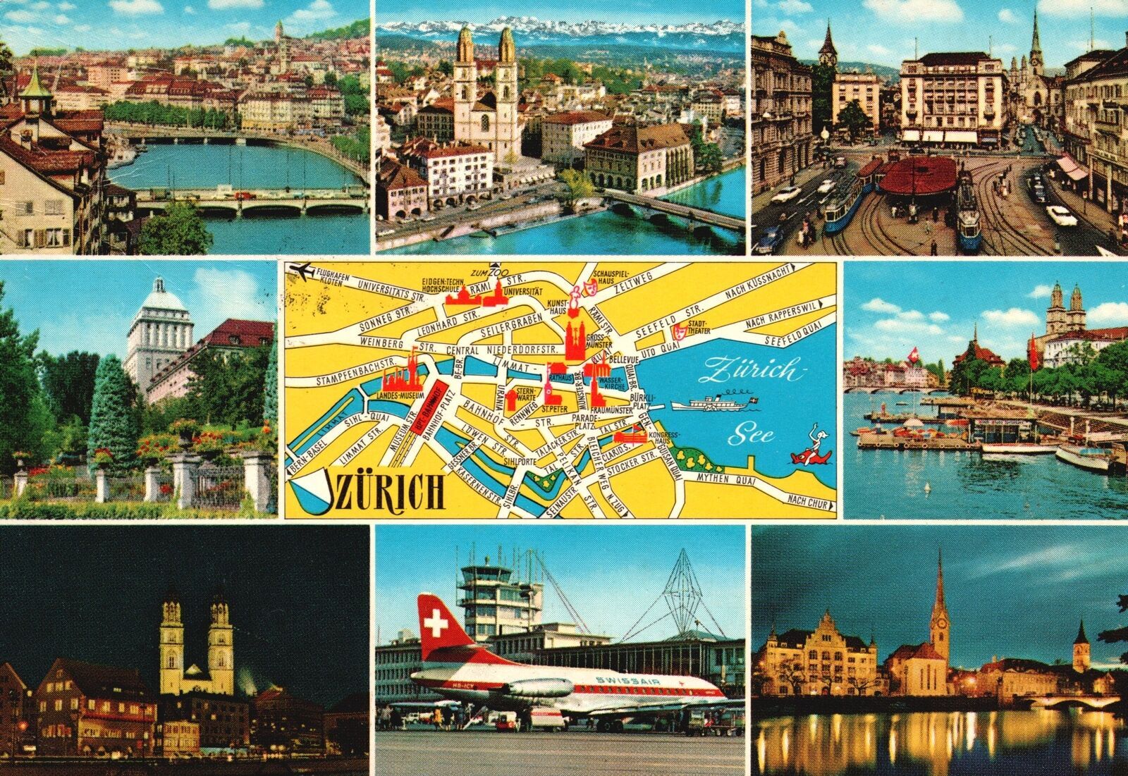 Vintage Postcard Routes To Its Historical Landmarks Buildings Zurich ...