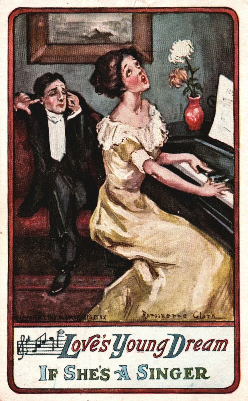 Vintage Postcard 1911 Love's Young Dream If She's A Singer Man Covers ...