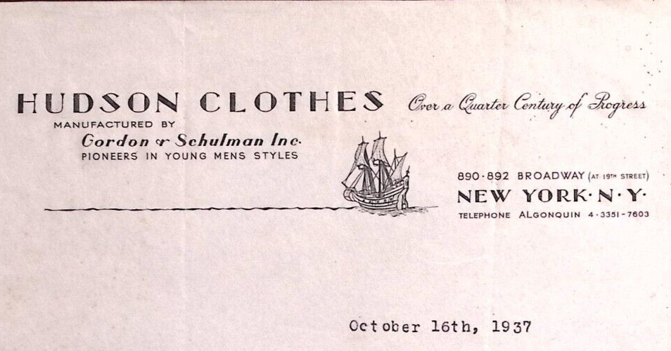 1937 Hudson Clothes Gordon & Schulman Young Mens Styles New York ...