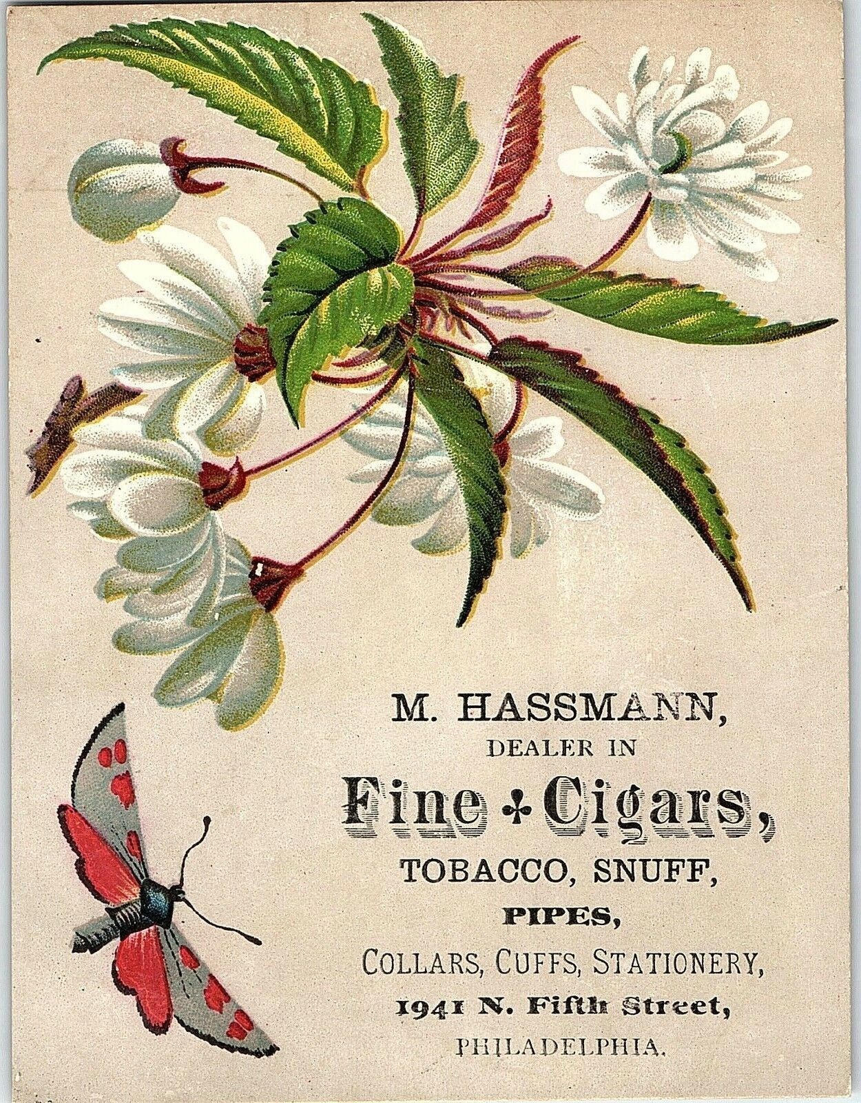 1880's M. Hassmann Cigars, Tobacco, Snuff, Pipes Victorian Trade Card ...
