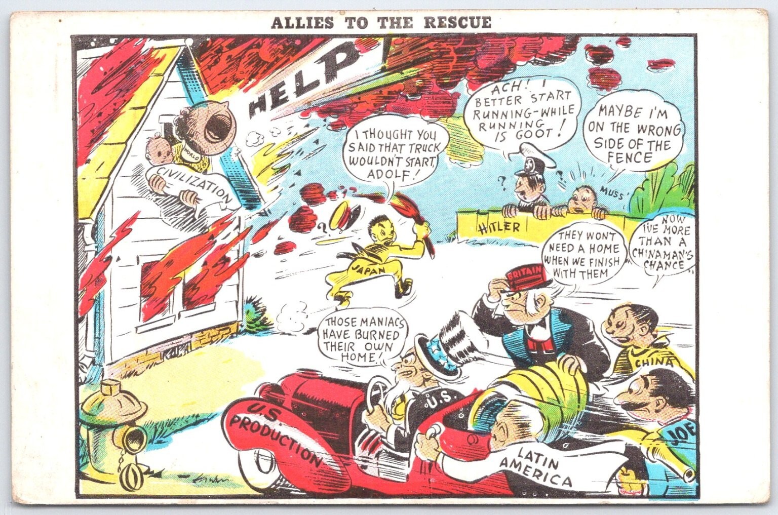 Vintage WWII Propaganda Cartoon Postcard Allies to the Rescue | Other ...