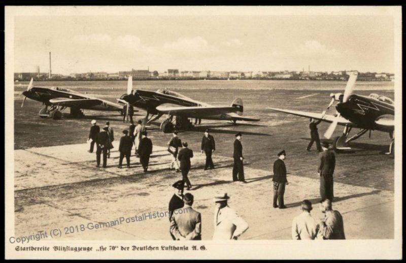 3rd Reich Germany Lufthansa Heinkel He70 Blitz Airplane RPPC Feldpost ...